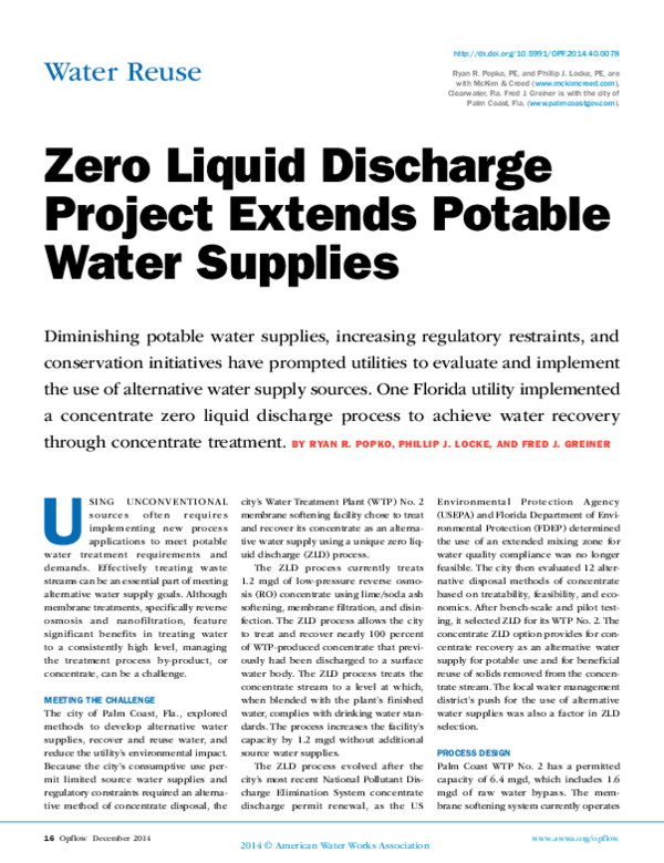(PDF) Zero Liquid Discharge Project Extends Potable Water Supplies