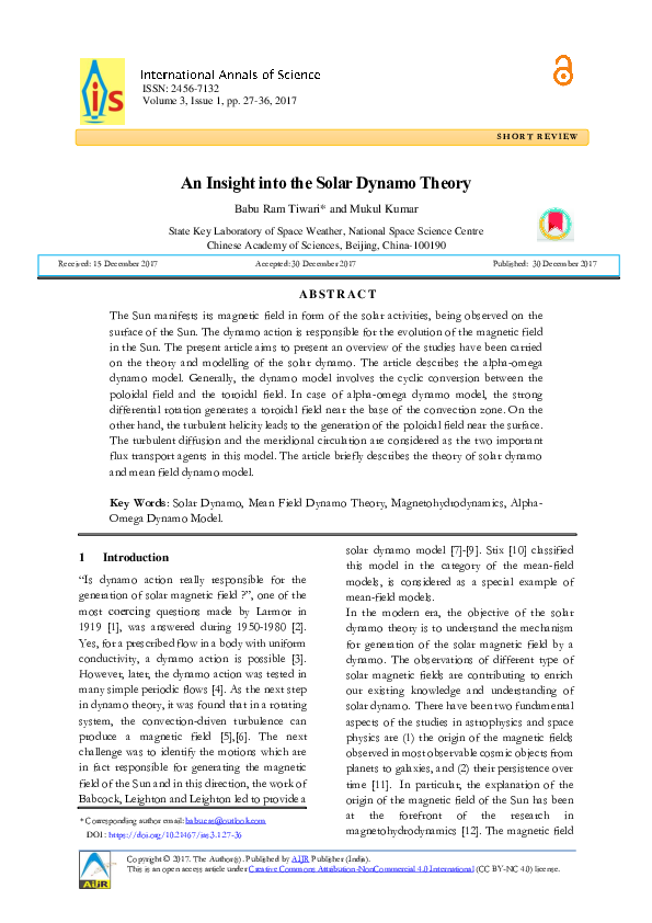 (PDF) An Insight into the Solar Dynamo Theory