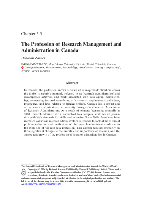 (PDF) The Profession of Research Management and Administration in Canada
