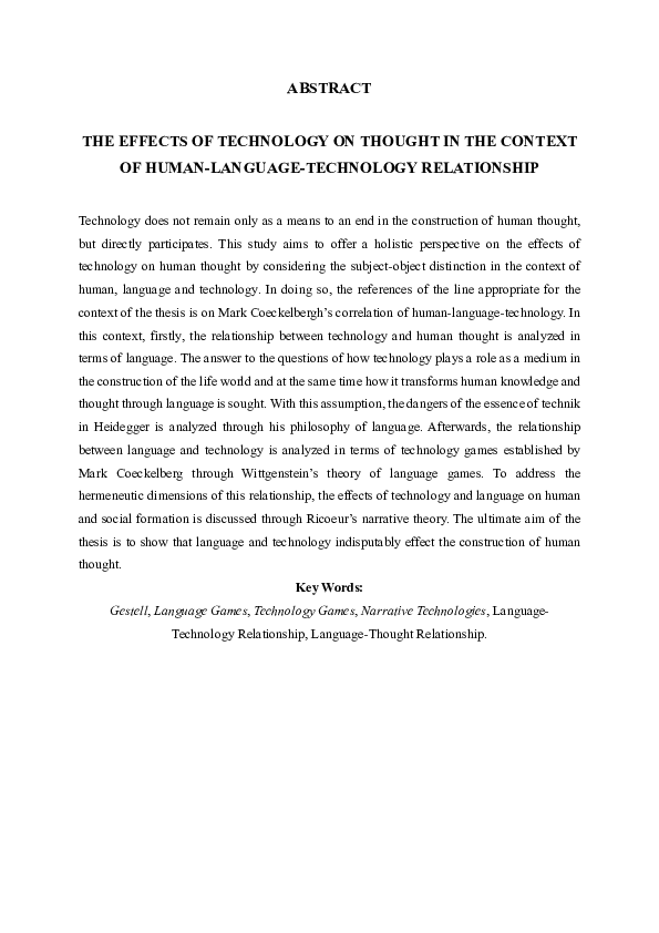 (PDF) THE EFFECTS OF TECHNOLOGY ON THOUGHT IN THE CONTEXT OF HUMAN-LANGUAGE-TECHNOLOGY RELATIONSHIP