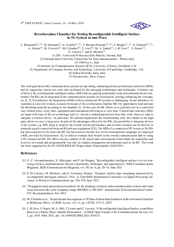 Pdf Reverberation Chamber For Testing Reconfigurable Intelligent