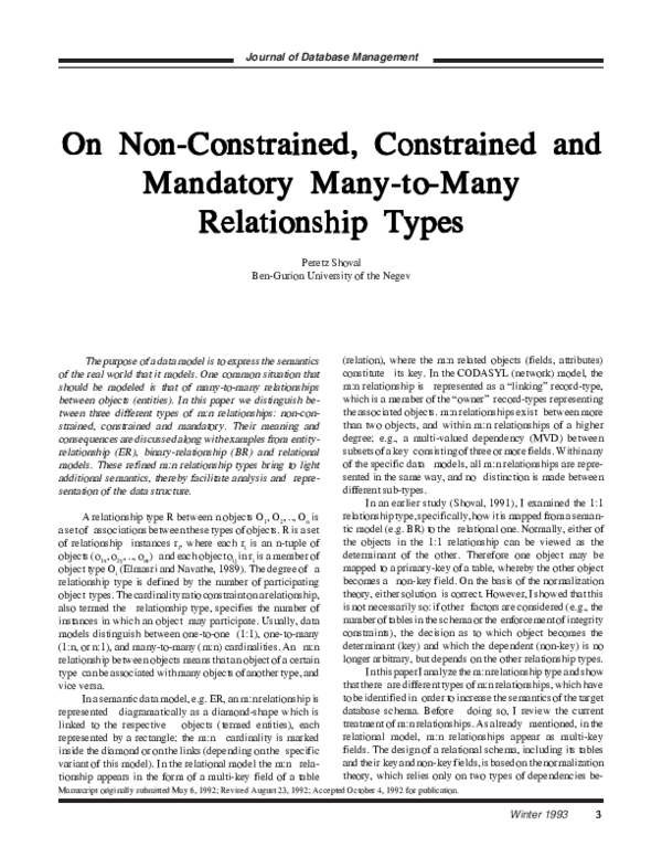 (PDF) On Non-Constrained, Constrained and Mandatory Many-to-Many ...