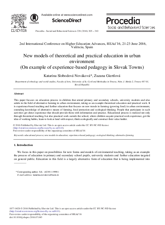 (PDF) New Models of Theoretical and Practical Education in Urban ...