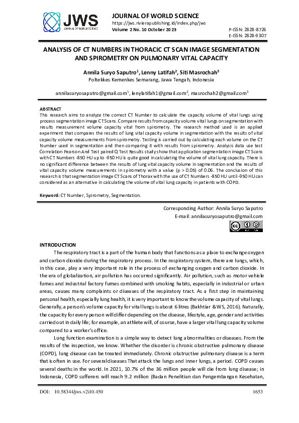 (PDF) Analysis of CT Numbers in Thoracic CT Scan Image Segmentation and ...