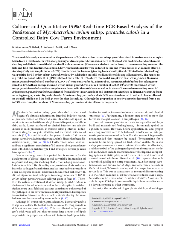 (PDF) Culture- and Quantitative IS 900 Real-Time PCR-Based Analysis of the Persistence of ...