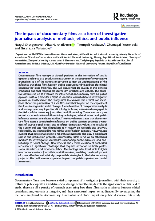 (PDF) The impact of documentary films as a form of investigative ...