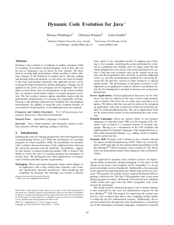 (PDF) Dynamic code evolution for Java