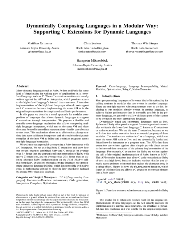 (PDF) Dynamically composing languages in a modular way: supporting C extensions for dynamic ...