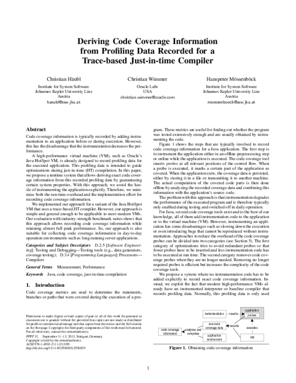 (PDF) Deriving code coverage information from profiling data recorded for a trace-based just-in ...