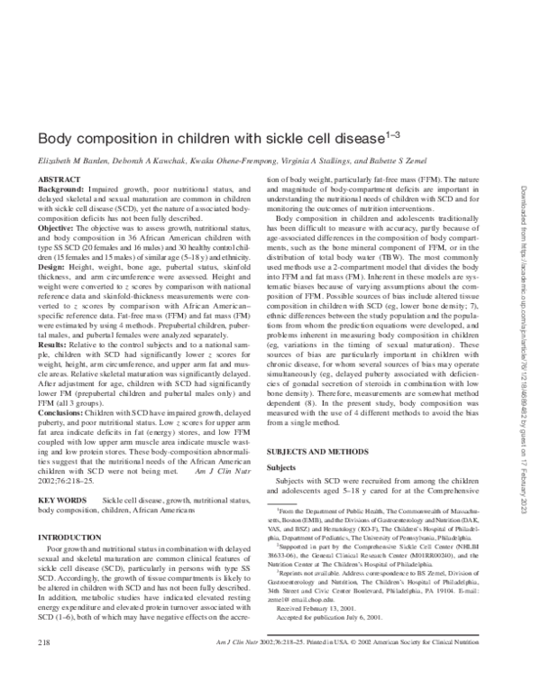 (PDF) Body composition in children with sickle cell disease | Elizabeth ...
