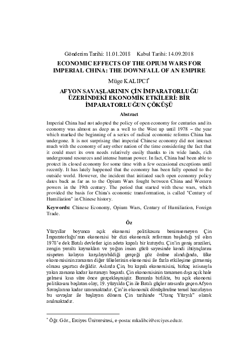 (PDF) Economic Effects of the Opium Wars for Imperial China: The ...