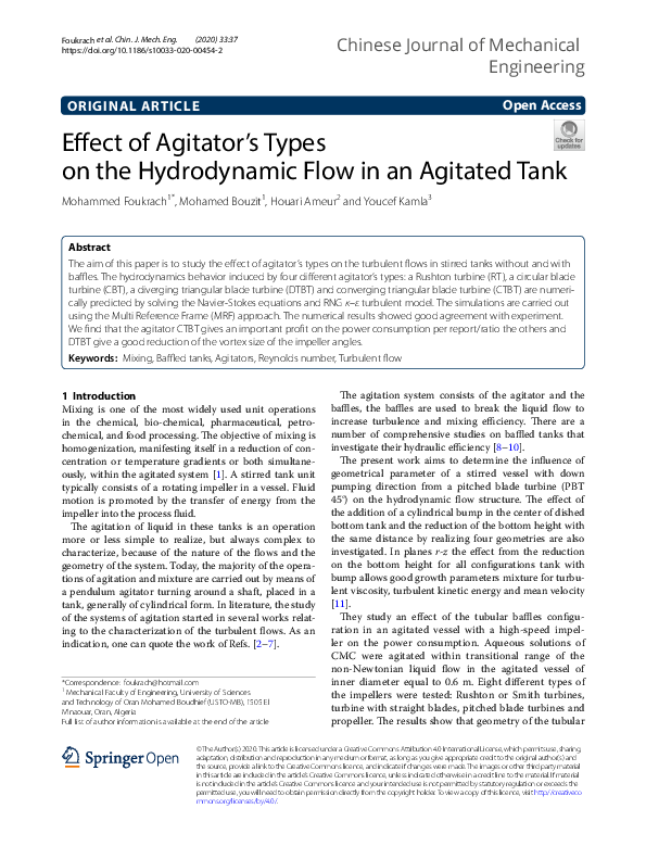 (PDF) Effect of Agitator’s Types on the Hydrodynamic Flow in an ...
