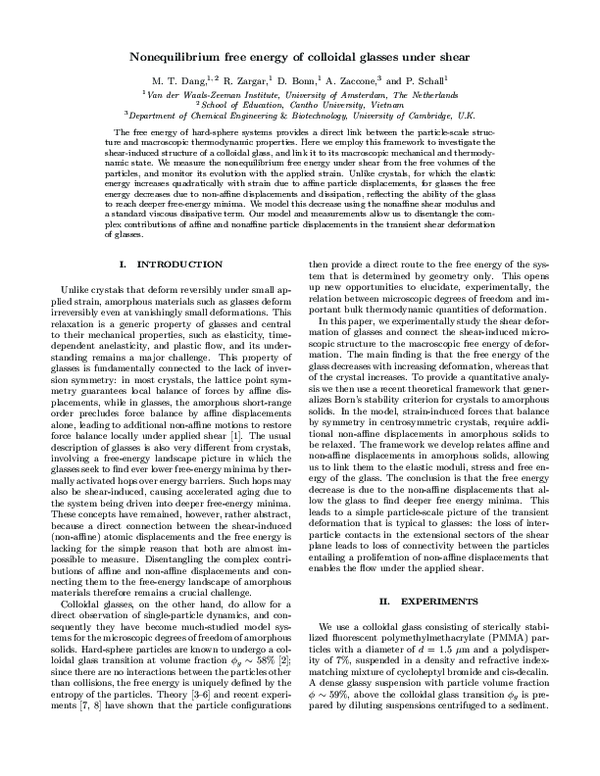 (PDF) Nonequilibrium free energy of colloidal glasses under shear