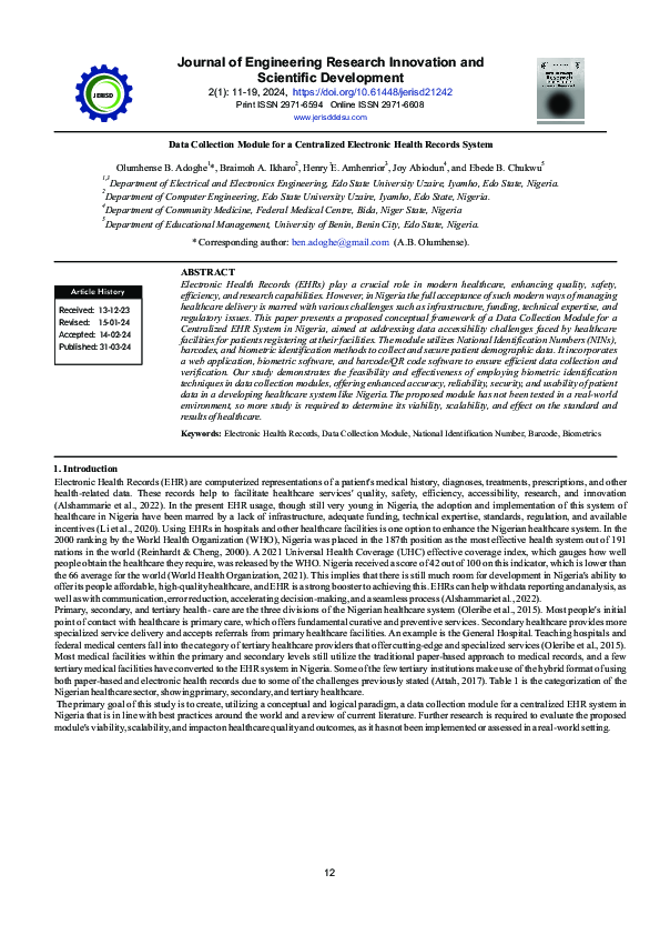 (PDF) Data Collection Module for a Centralized Electronic Health ...