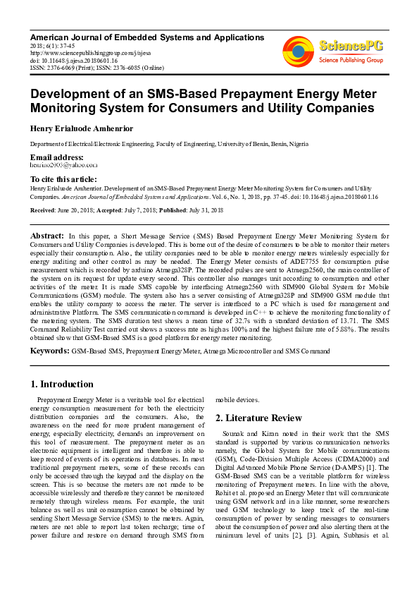 (PDF) Development of an SMS-Based Prepayment Energy Meter Monitoring ...