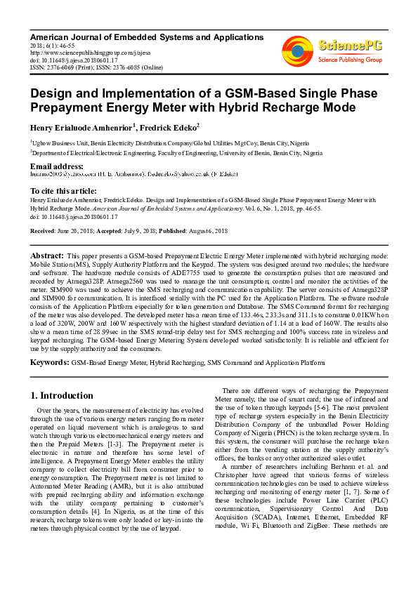 (PDF) Design and Implementation of a GSM-Based Single Phase Prepayment Energy Meter with Hybrid ...