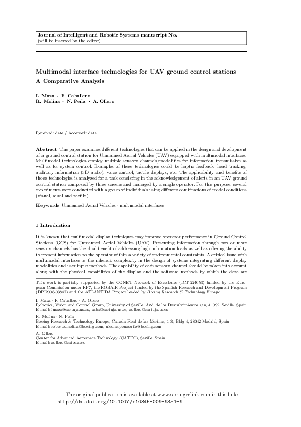(PDF) Multimodal Interface Technologies for UAV Ground Control Stations