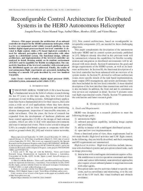 Pdf Reconfigurable Control Architecture For Distributed Systems In The Hero Autonomous Helicopter