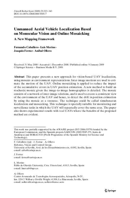 (PDF) Unmanned Aerial Vehicle Localization Based on Monocular Vision and Online Mosaicking
