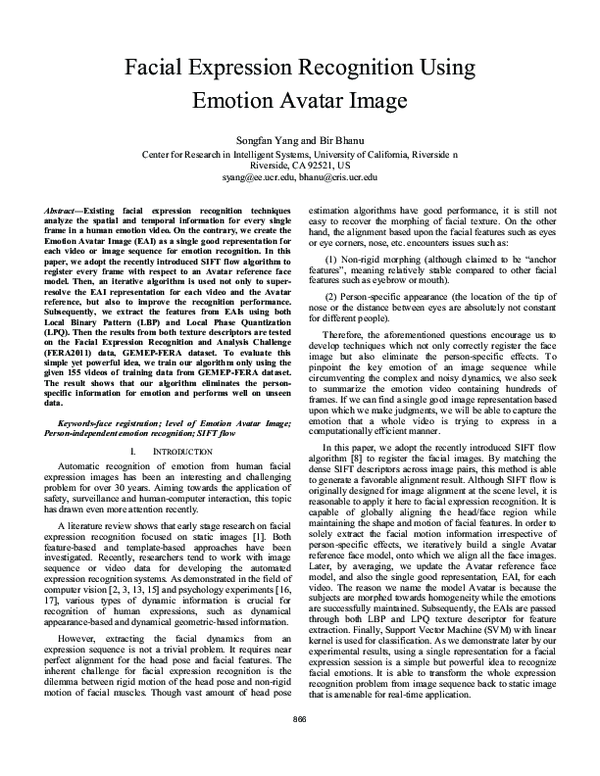(PDF) Facial expression recognition using emotion avatar image