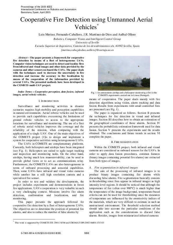 (PDF) Cooperative Fire Detection using Unmanned Aerial Vehicles