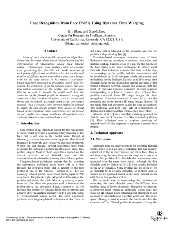 Pdf Face Recognition From Face Profile Using Dynamic Time Warping