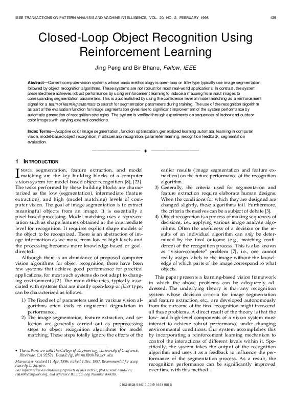 (PDF) Reinforcement Learning for Object Recognition