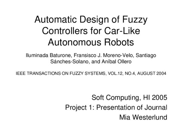 (PDF) Automatic Design of Fuzzy Controllers for Car-Like Autonomous Robots
