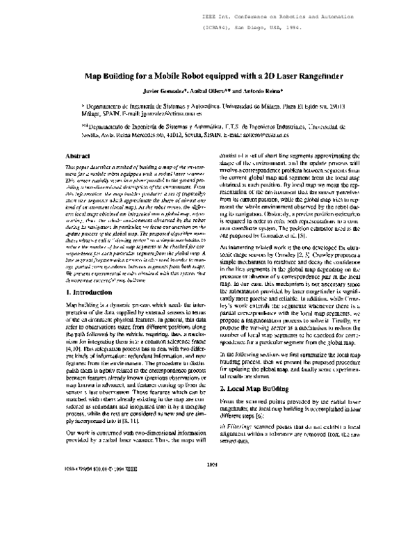(PDF) Map Building for a Mobile Robot Equipped With a 2D Laser Rangefinder