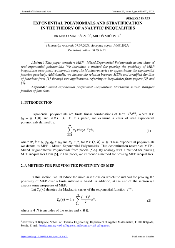(PDF) Exponential Polynomials and Stratification in the Theory of ...