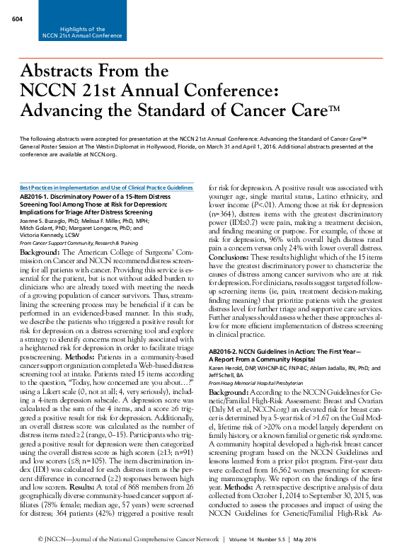 (PDF) Discriminatory Power of a 15-Item Distress Screening Tool Among ...
