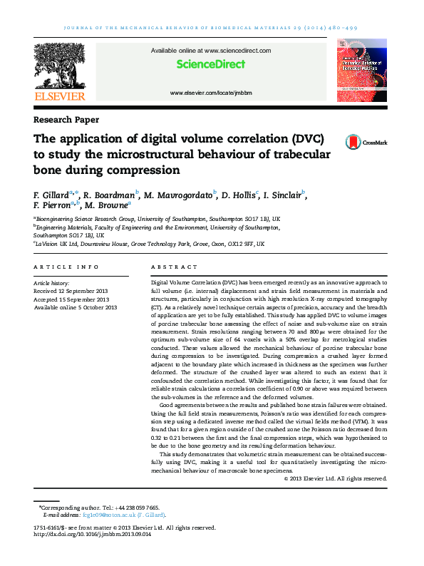 (PDF) The application of digital volume correlation (DVC) to study the ...