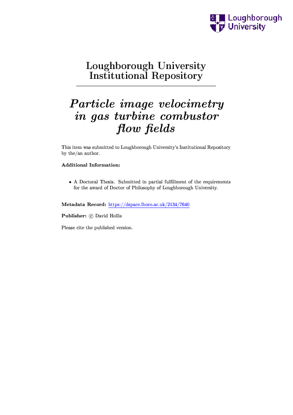(PDF) Particle image velocimetry in gas turbine combustor flow fields