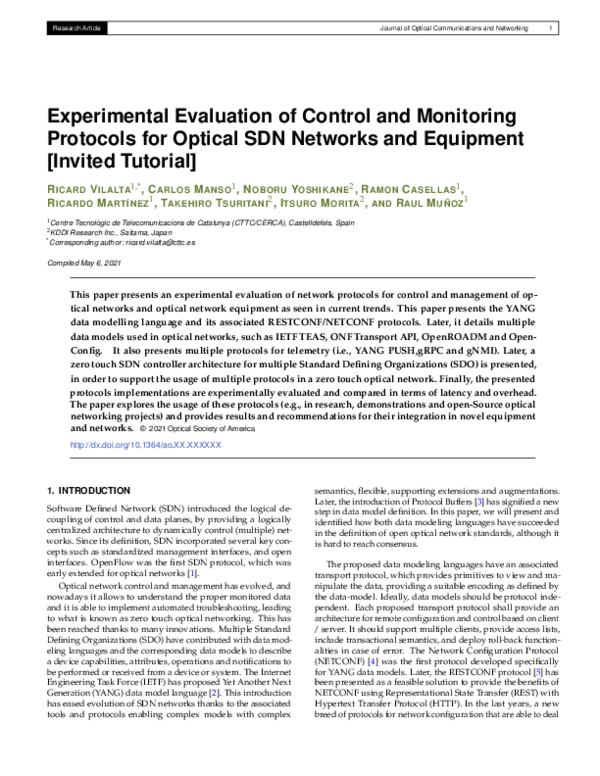(PDF) Experimental evaluation of control and monitoring protocols for ...