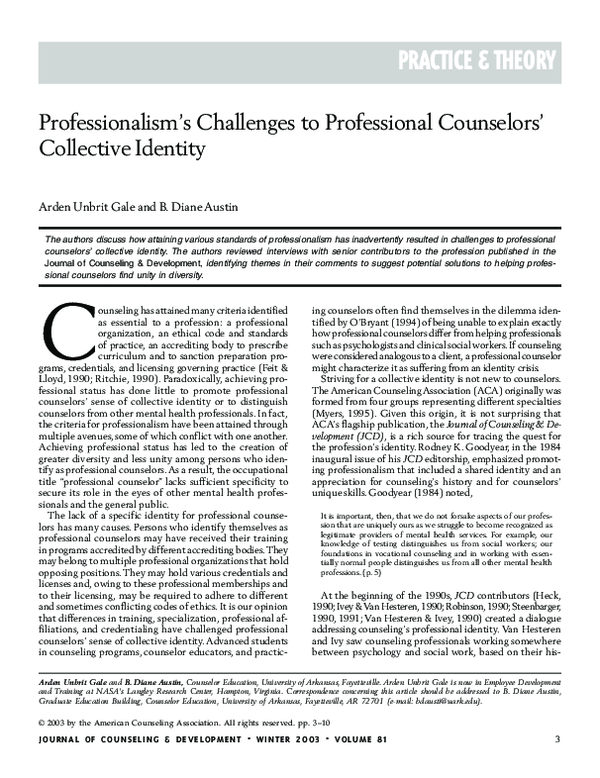 (PDF) Professionalism's Challenges to Professional Counselors ...