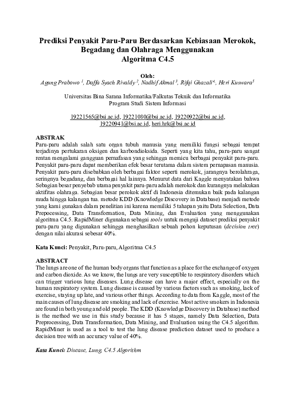 (PDF) Prediksi Penyakit Paru Paru Berdasarkan Kebiasaan Merokok ...