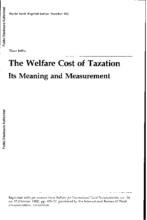 (PDF) The welfare cost of taxation : its meaning and measurement