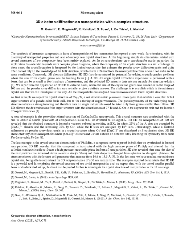 (PDF) 3D Electron Diffraction of Complex Nanoparticles