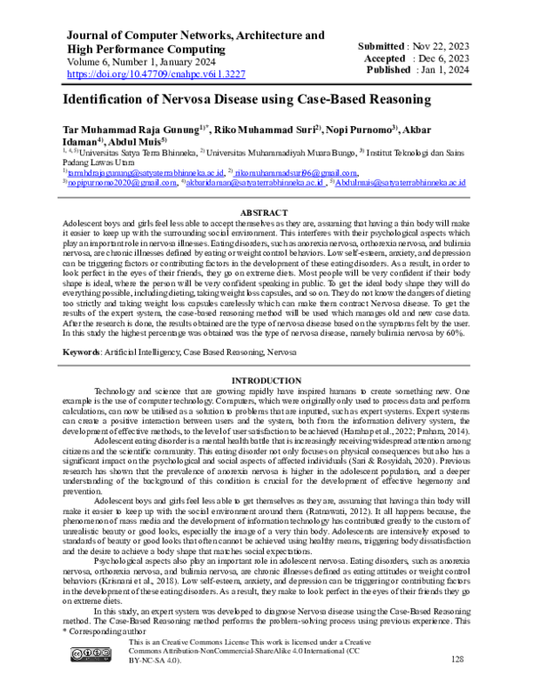 (PDF) Identification of Nervosa Disease using Case-Based Reasoning