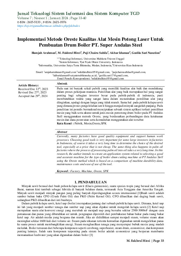 (PDF) Implementasi Metode Oreste Kualitas Alat Mesin Potong Laser Untuk Pembuatan Drum Boiler PT ...