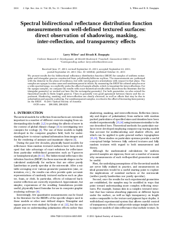 (PDF) Spectral bidirectional reflectance distribution function measurements on well-defined ...