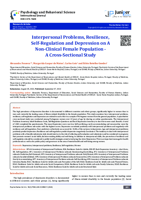 (PDF) Interpersonal Problems, Resilience, Self-Regulation and ...