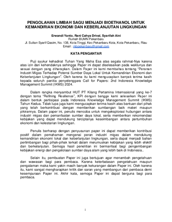(PDF) PENGOLAHAN LIMBAH SAGU MENJADI BIOETHANOL UNTUK KEMANDIRIAN ...