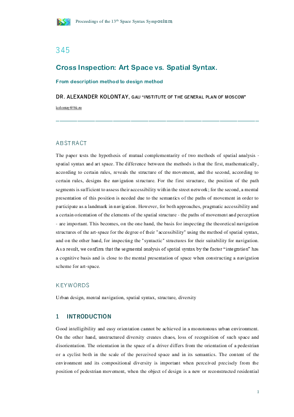 (PDF) Cross Inspection Art Space vs Spatial Syntax