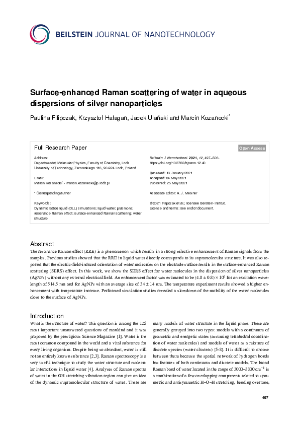 (PDF) Surface-enhanced Raman scattering of water in aqueous dispersions ...
