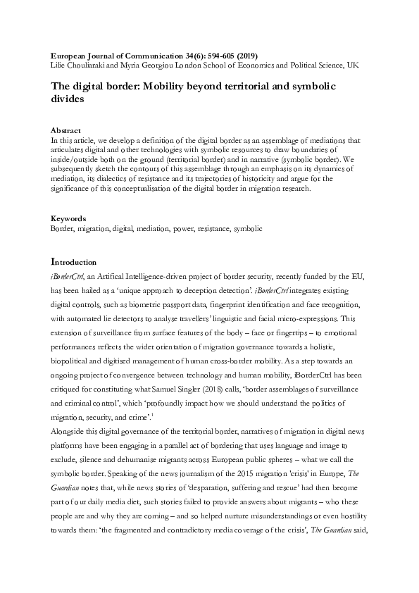 (PDF) The digital border: Mobility beyond territorial and symbolic divides