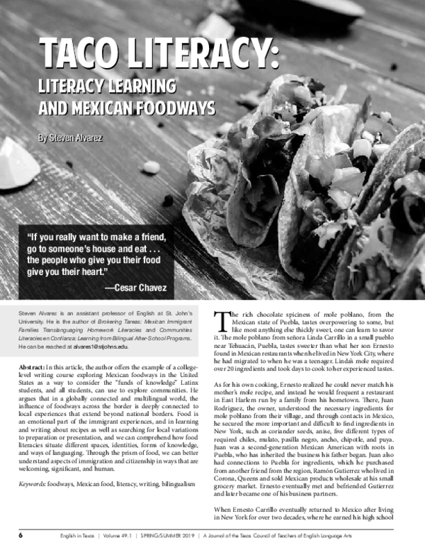 (PDF) Taco Literacy: Literacy Learning and Mexican Foodways
