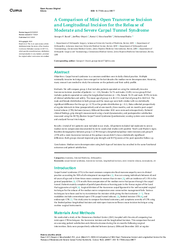 (PDF) A Comparison of Mini Open Transverse Incision and Longitudinal ...