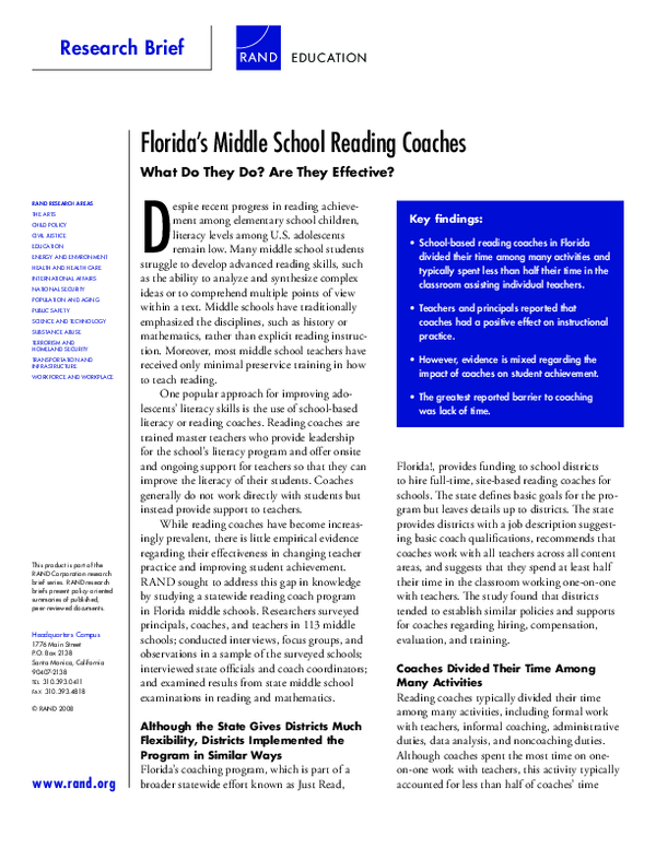 (PDF) Florida's Middle School Reading Coaches: What Do They Do? Are ...