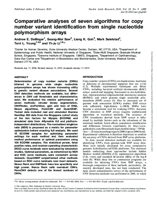 (PDF) Comparative analyses of seven algorithms for copy number variant identification from ...